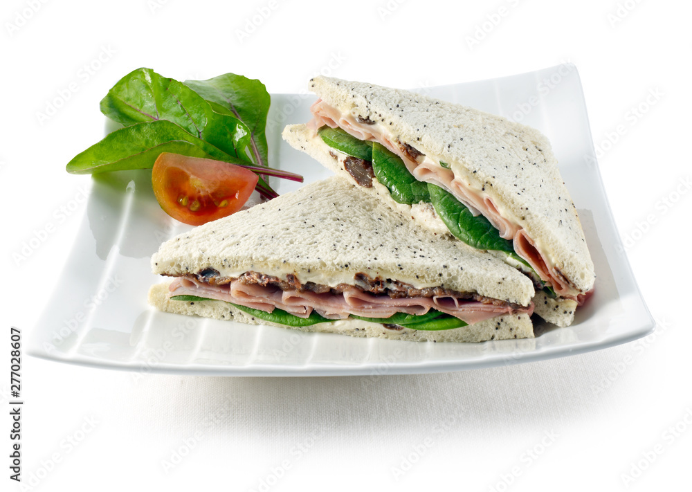 Fotografia do Stock: sandwich, jamón, rúcula y nueces sobre donde ...