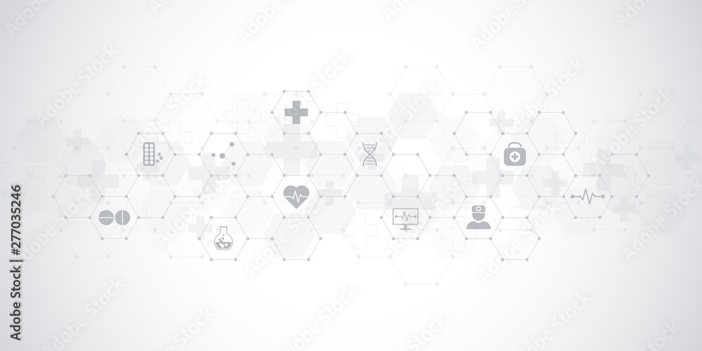 Abstract medical background with flat icons and symbols. Template ...