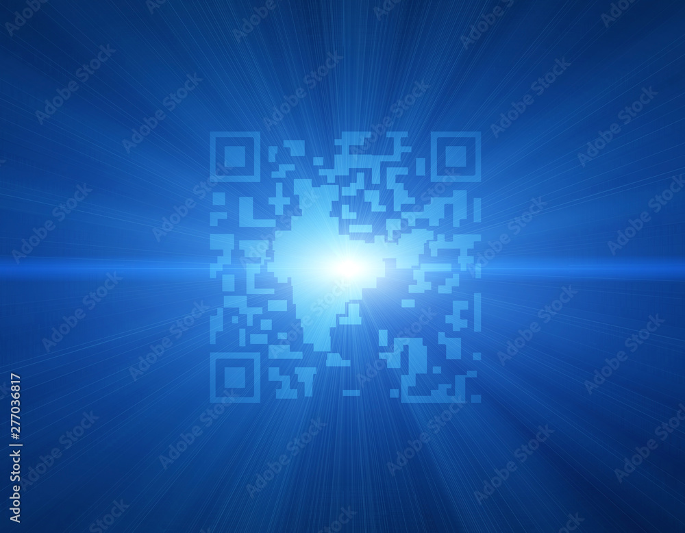 Binary code, network data transmission, information transmission, currency symbol and QR code ...