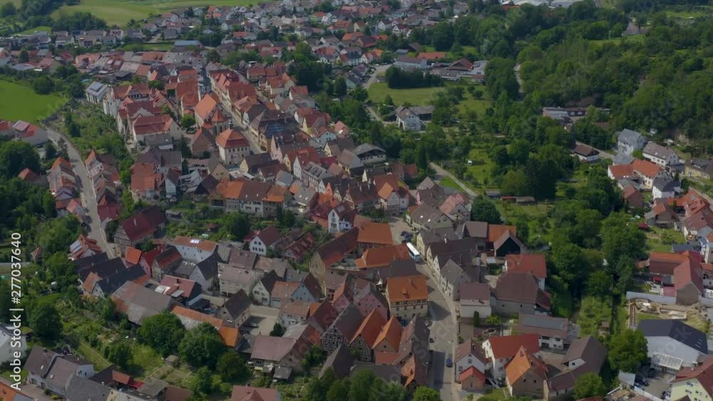 Aerial of the old town Gochsheim in Germany. Wide view with zoom in ...