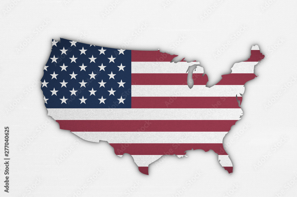 American flag pattern in country map shape on cotton fabric texture ...