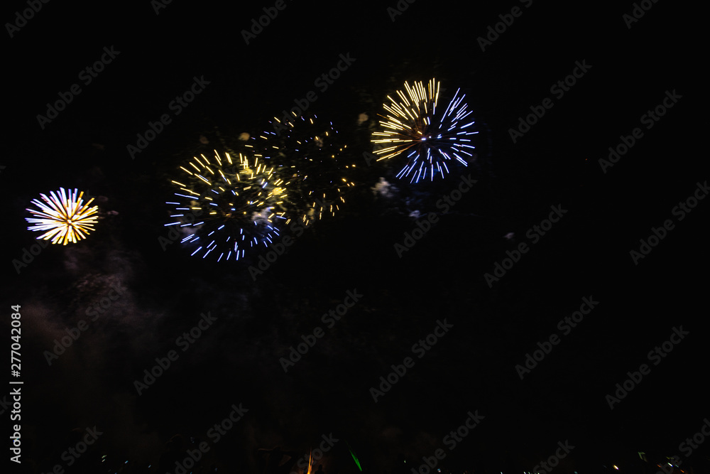 Real Fireworks footage 4k video on Deep Black Background Sky on ...