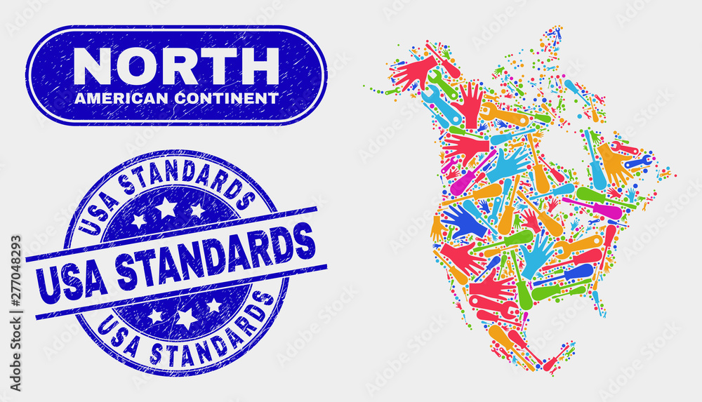 Industrial North America v2 map and blue USA Standards textured seal ...