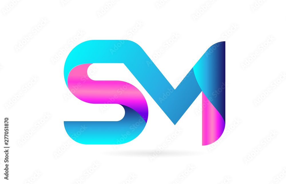 pink blue alphabet letter SM S M combination logo icon design Stock ...