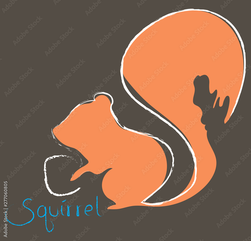 Squirrel symbol, logo, sign cartoon art line design side view has word ...