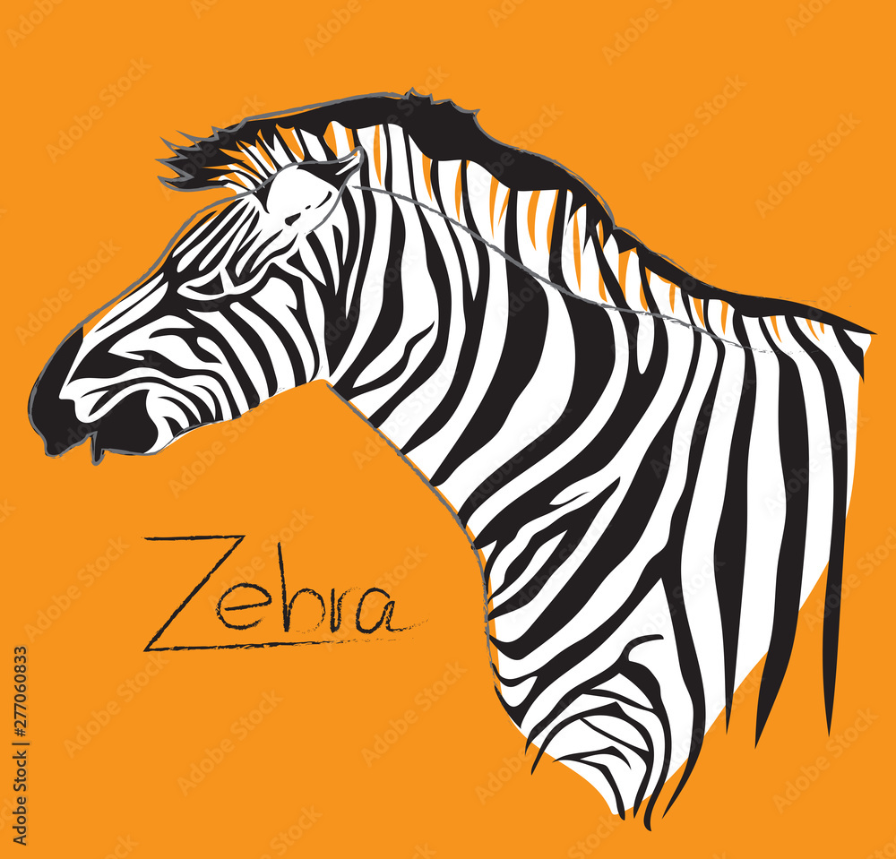 Zebra symbol, logo, sign cartoon art line design side view has word ...