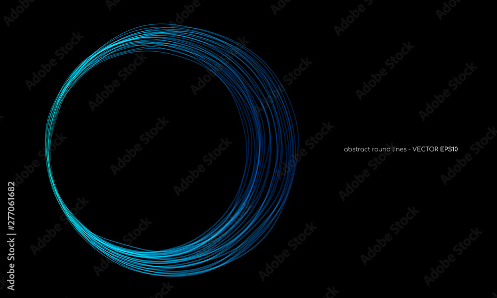 Vector abstract wavy circles lines round frame blue color isolated on ...
