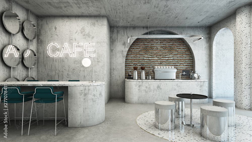 Cafe shop modern & Minimal design,Counter concrete waiting,Neon text on ...