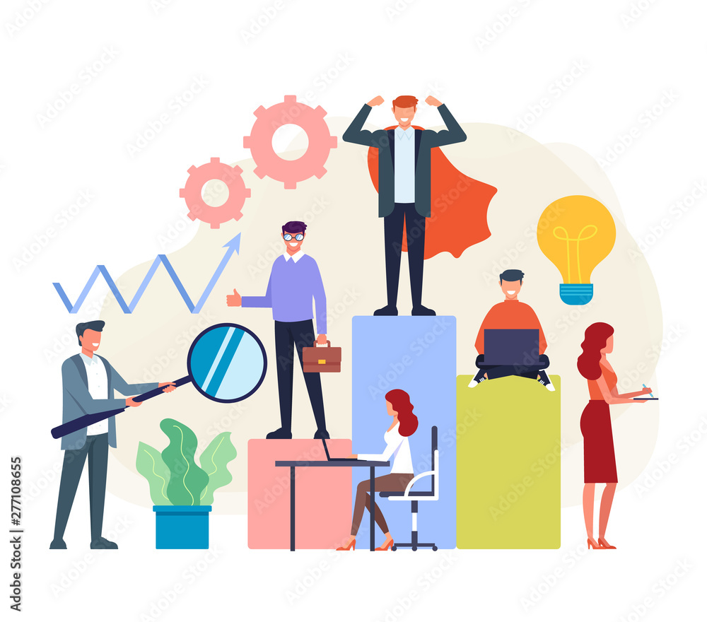 Teamwork structure office workers concept. Vector flat cartoon graphic ...