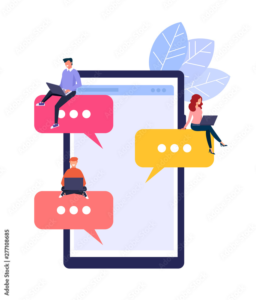 Online internet chat communication concept. Vector flat cartoon design ...