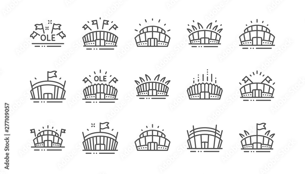 Sports stadium line icons. Ole chant, arena football, championship ...