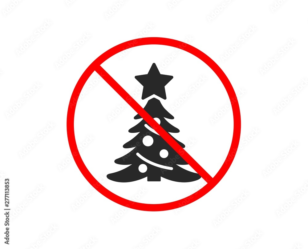 No or Stop. Christmas tree present icon. New year spruce sign. Fir-tree ...