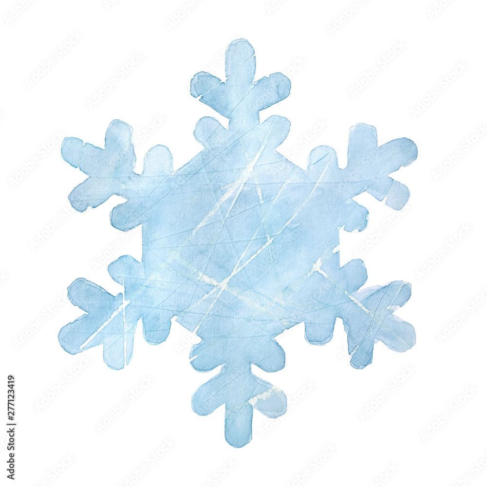 Light blue grungy snowflake with marks and scratches like on hockey ice ...