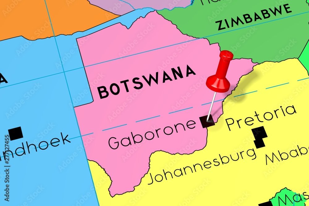 Botswana, Gaborone - capital city, pinned on political map Stock ...