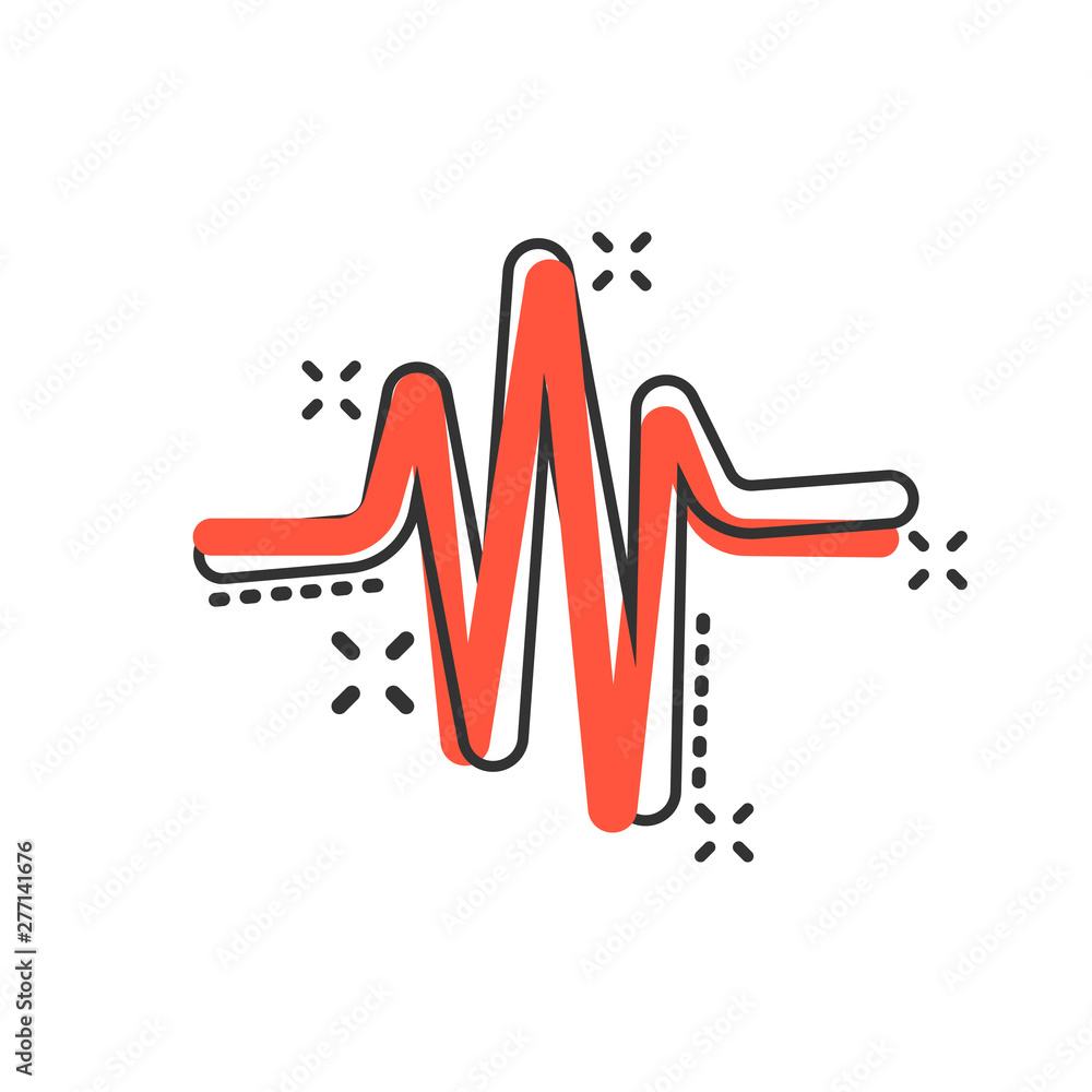 Sound wave icon in comic style. Heart beat vector cartoon illustration ...