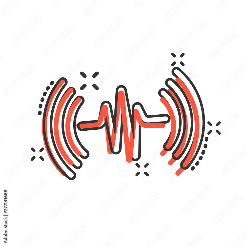 Sound wave icon in comic style. Heart beat vector cartoon illustration ...
