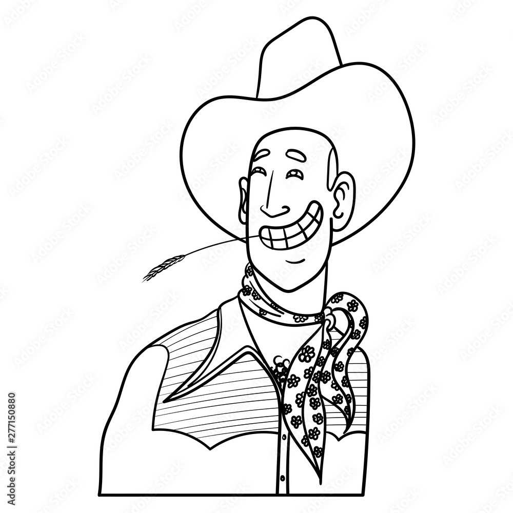 funny vector comic illustration of a cowboy with cowboy hat. The man ...