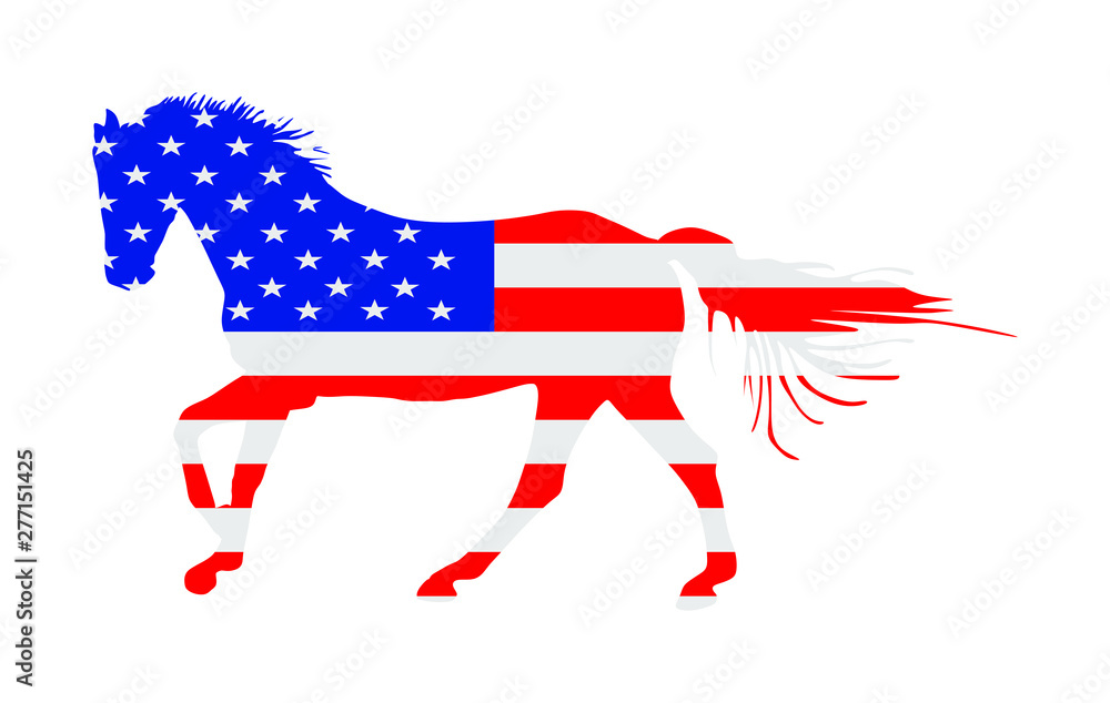 Vektorová grafika „USA flag over elegant racing horse in gallop vector ...