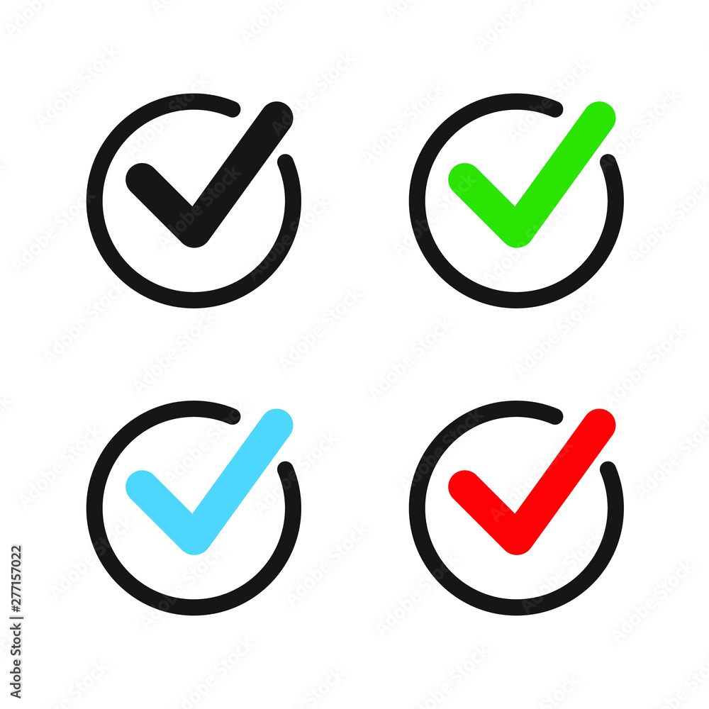 Set of colored check mark icons. Tick symbol, tick icon vector ...