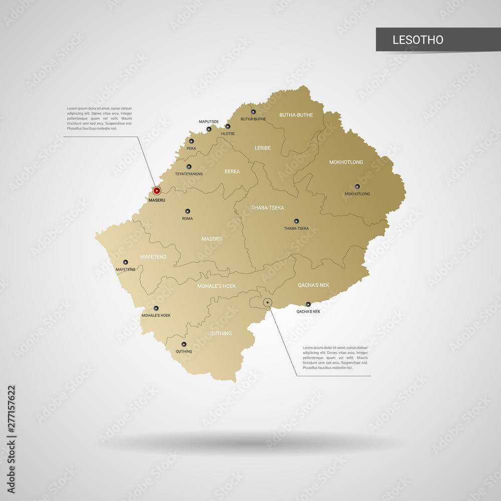 Stylized vector Lesotho map. Infographic 3d gold map illustration with ...
