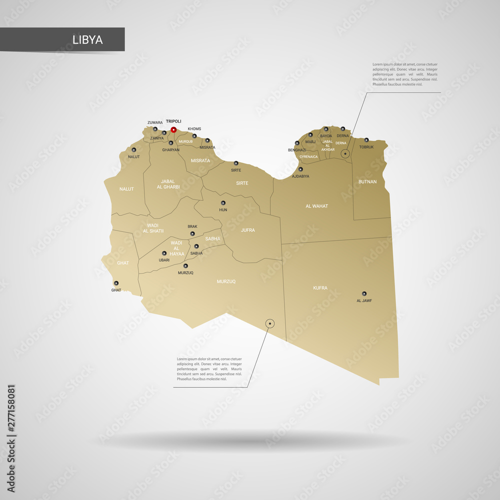 Stylized vector Libya map. Infographic 3d gold map illustration with ...