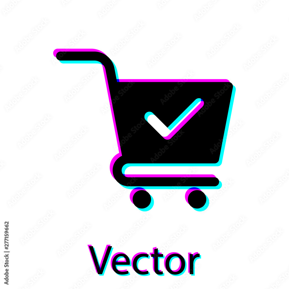 Black Shopping cart with check mark icon isolated on white background ...