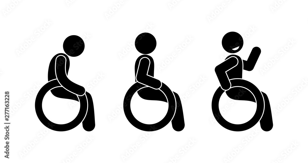 disabled icon, various poses, stick figure human silhouette, man ...