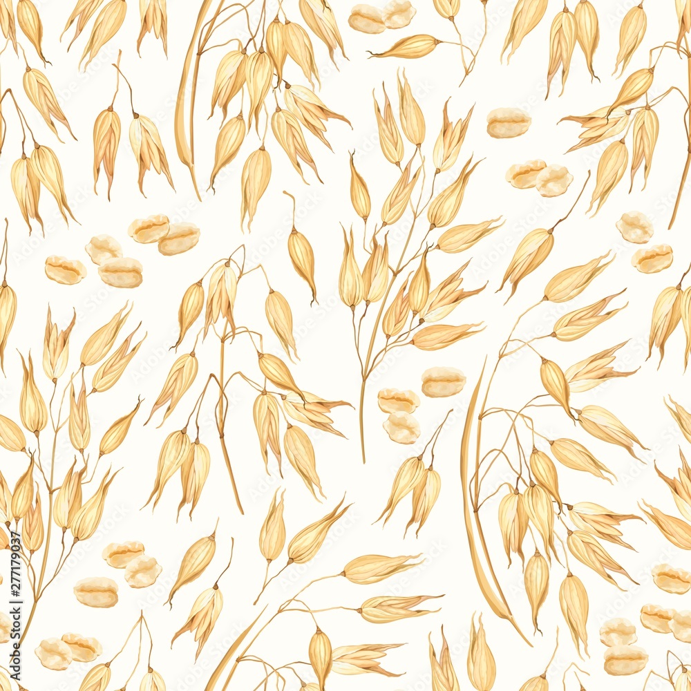 Seamless pattern of Oat, vector illustration of cereals and muesli ...