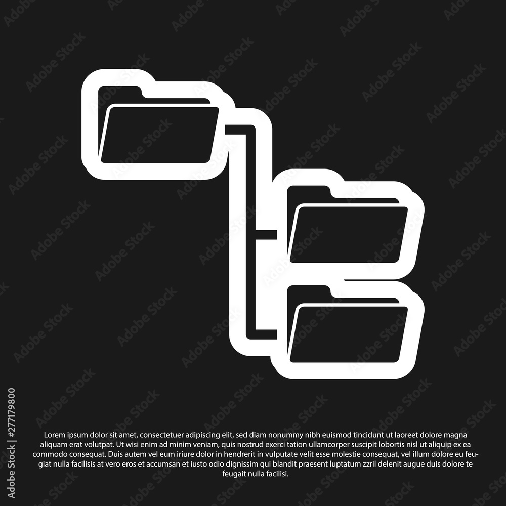 Black Folder tree icon isolated on black background. Computer network ...