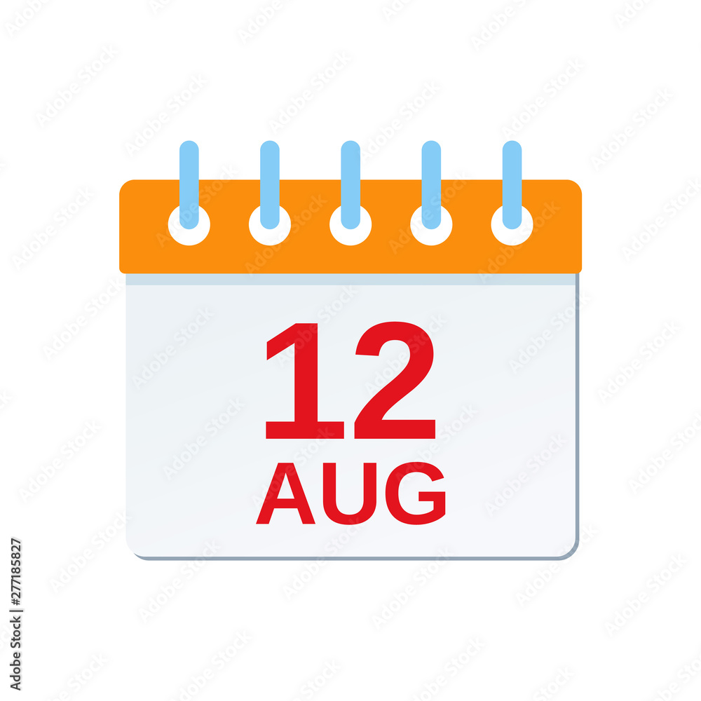 August 12 calendar icon. International Youth day reminder calendar ...