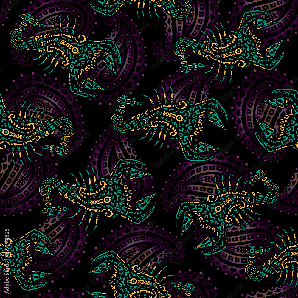 Seamless pattern with scorpions, made in the ethnic style. Tattoo ...