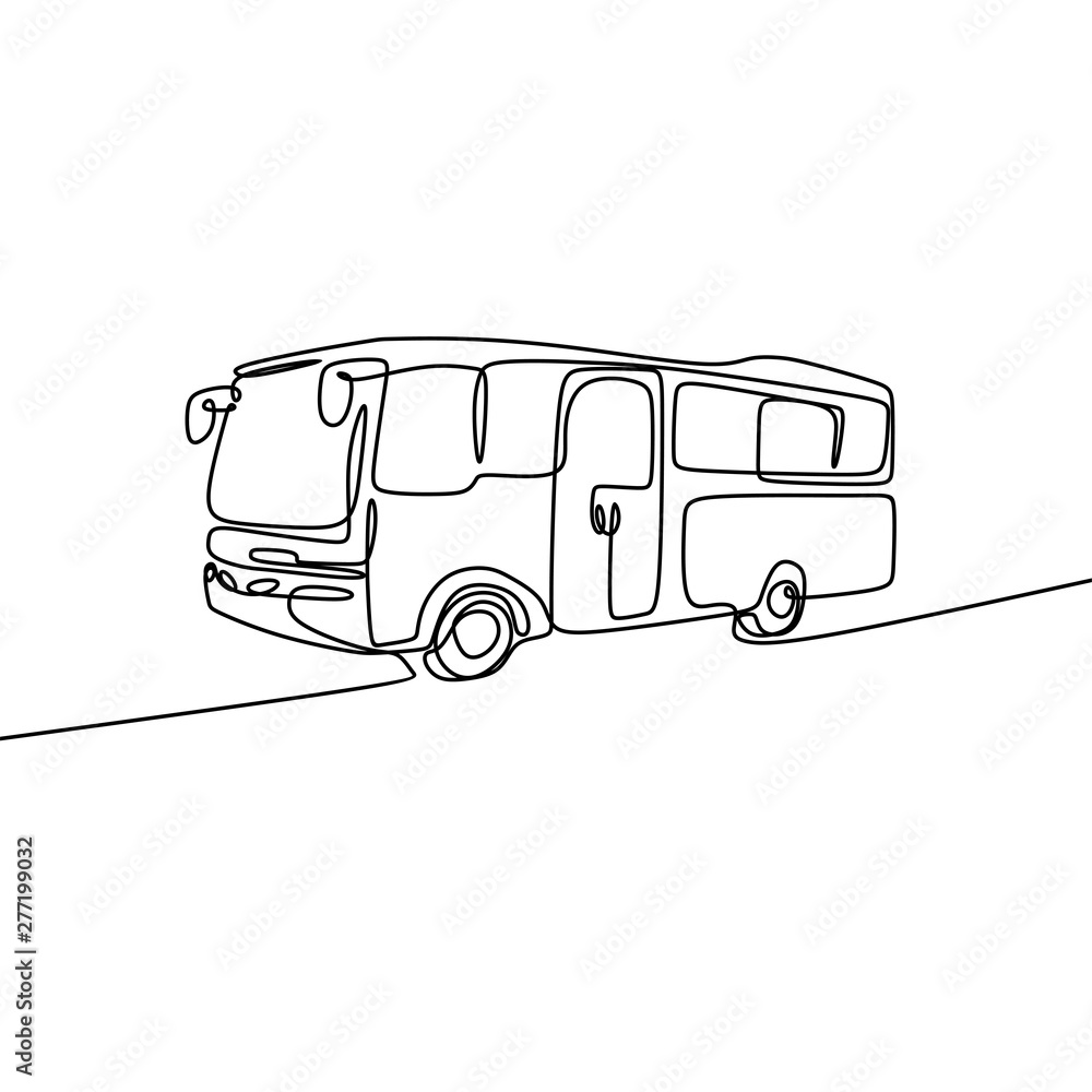 One line drawing of school bus. Single continuous line drawing back to ...