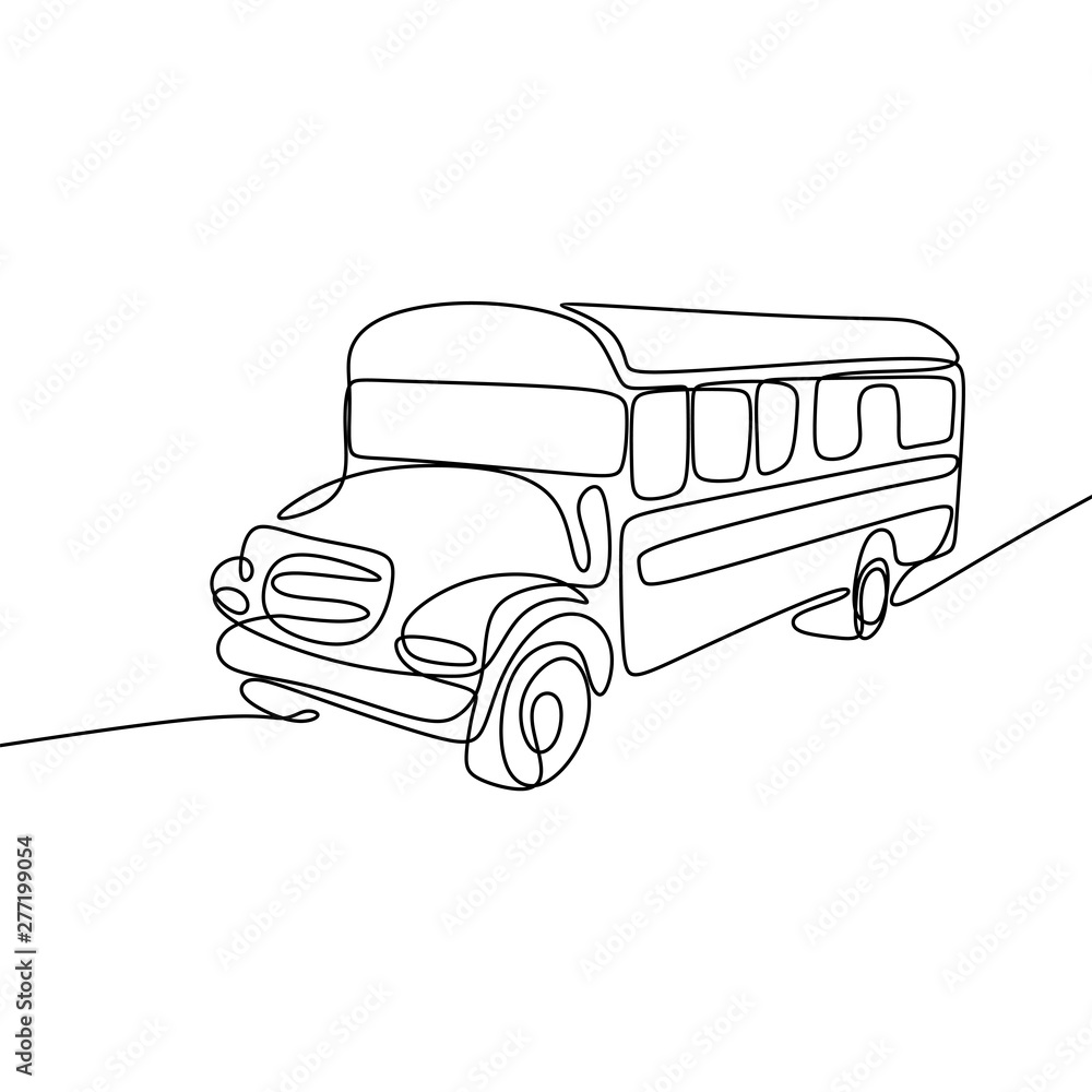 One line drawing of school bus. Single continuous line drawing back to ...