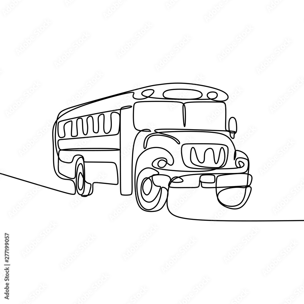 One line drawing of school bus. Single continuous line drawing back to ...