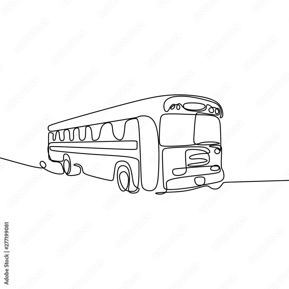 One line drawing of school bus. Single continuous line drawing back to ...