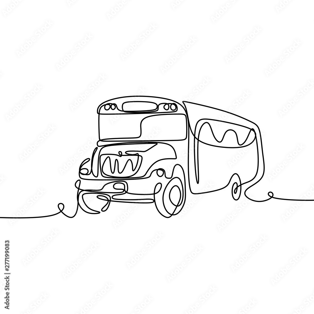 One line drawing of school bus. Single continuous line drawing back to ...