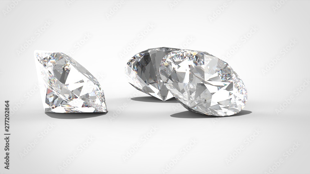 Luxury diamonds on whte backgrounds - depth of field. 3D rendering ...