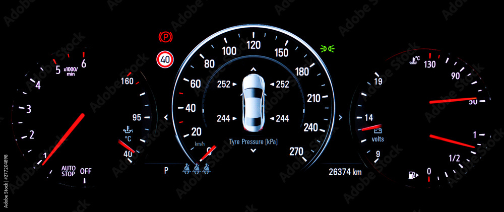 TPMS (Tyre Pressure Monitoring System) monitoring display on car ...