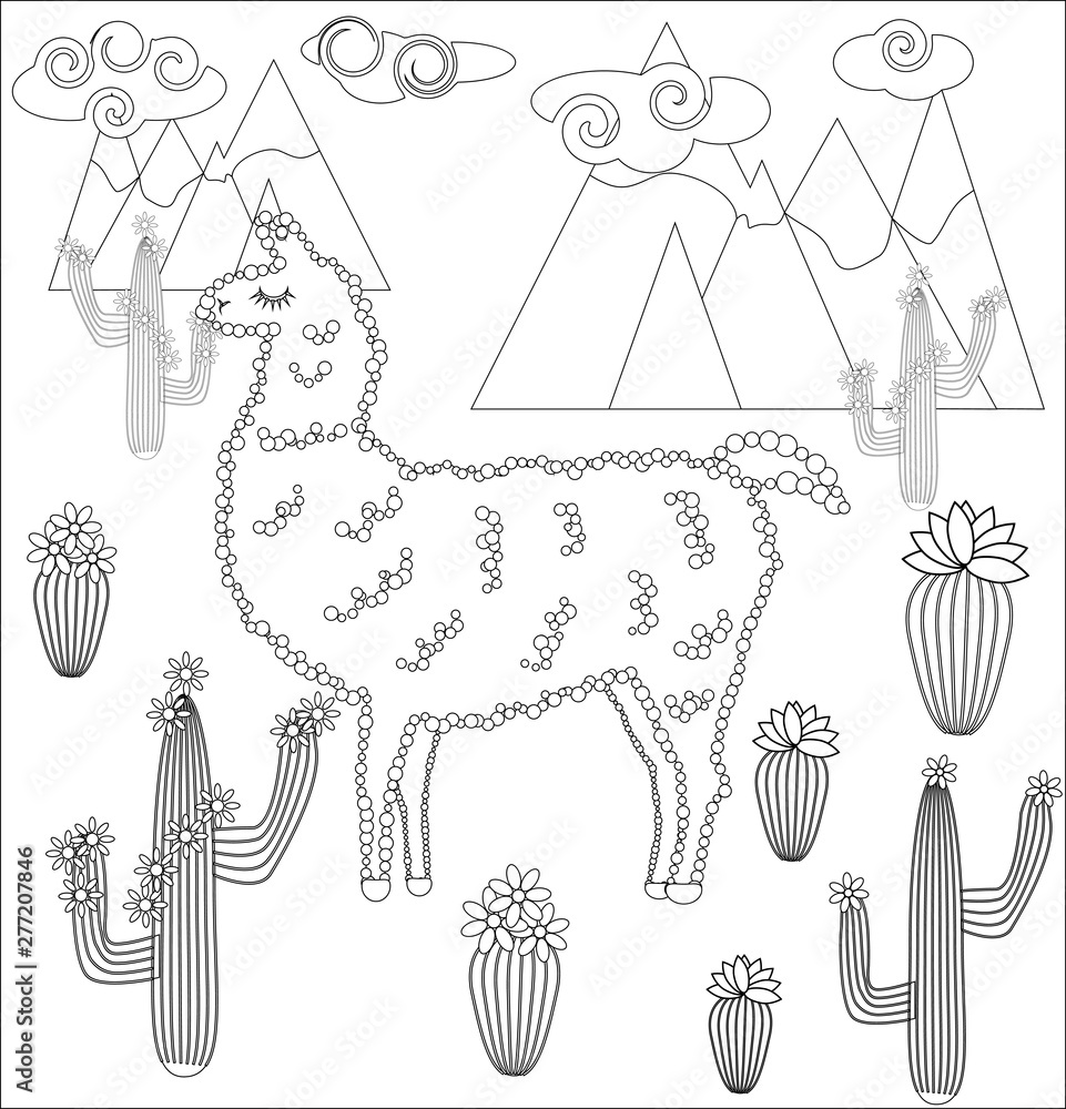 Coloring page of cartoon lama. illustration, coloring book for kids ...