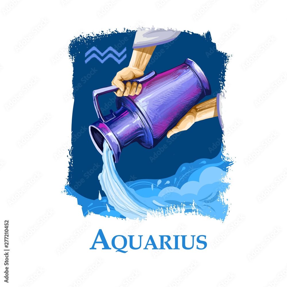 Creative digital illustration of astrological sign Aquarius. Eleventh ...