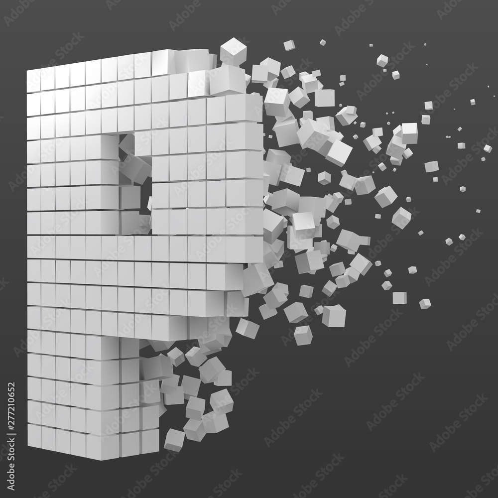 letter P shaped data block. version with white cubes. 3d pixel style ...