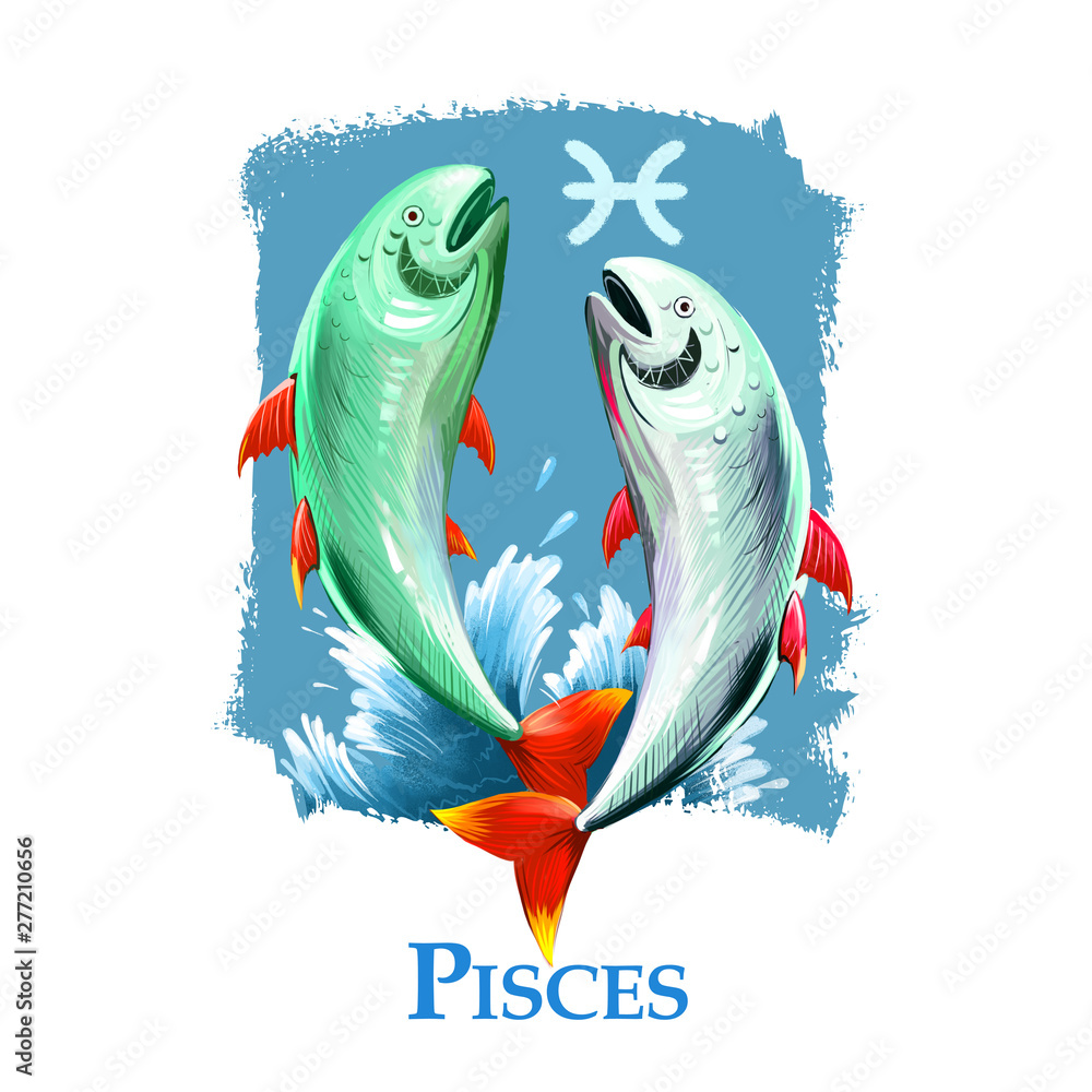 Creative digital illustration of astrological sign Pisces. Twelfth of ...