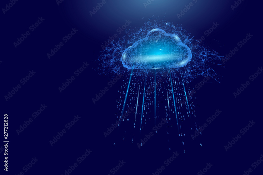 binary code as rain from cloud, Plex technology from particles. The ...