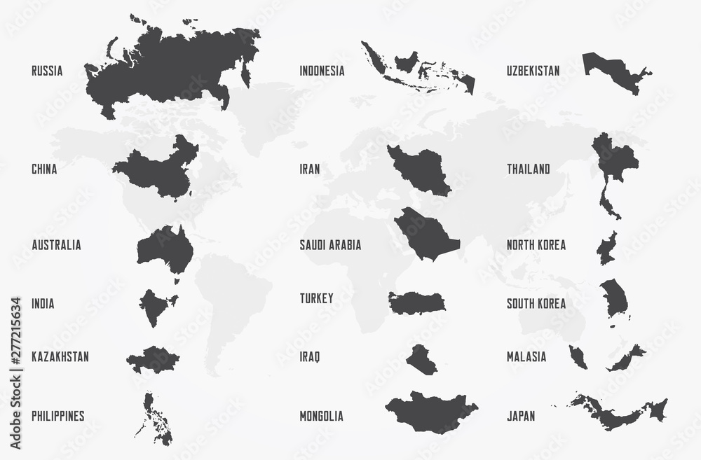 Different countries in separated objects with names. Vector isolated ...