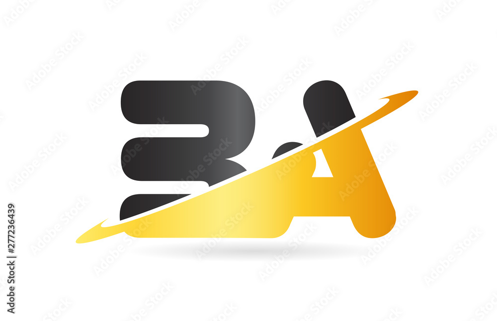 swoosh BA B A yellow black alphabet letter combination logo icon design ...