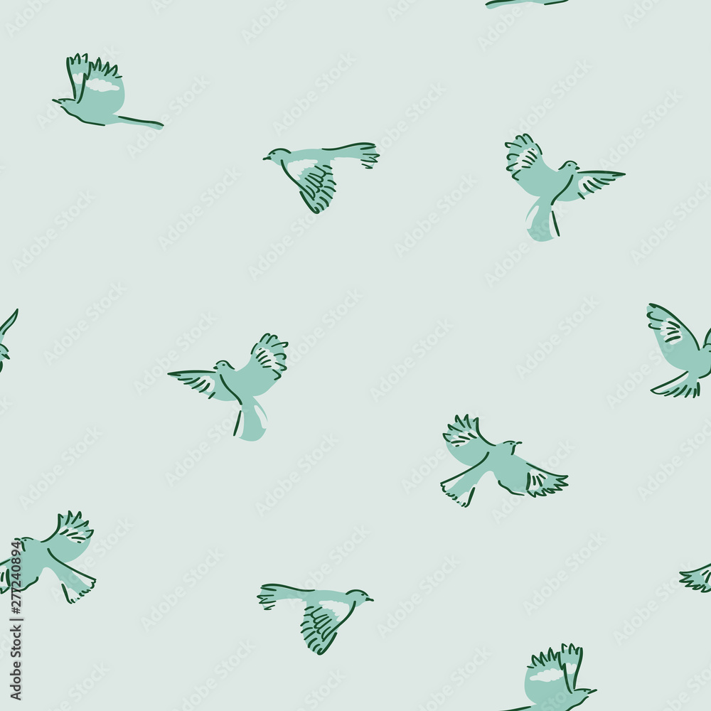 Green mockingbird Seamless Pattern. This is a hand drawn white, green ...