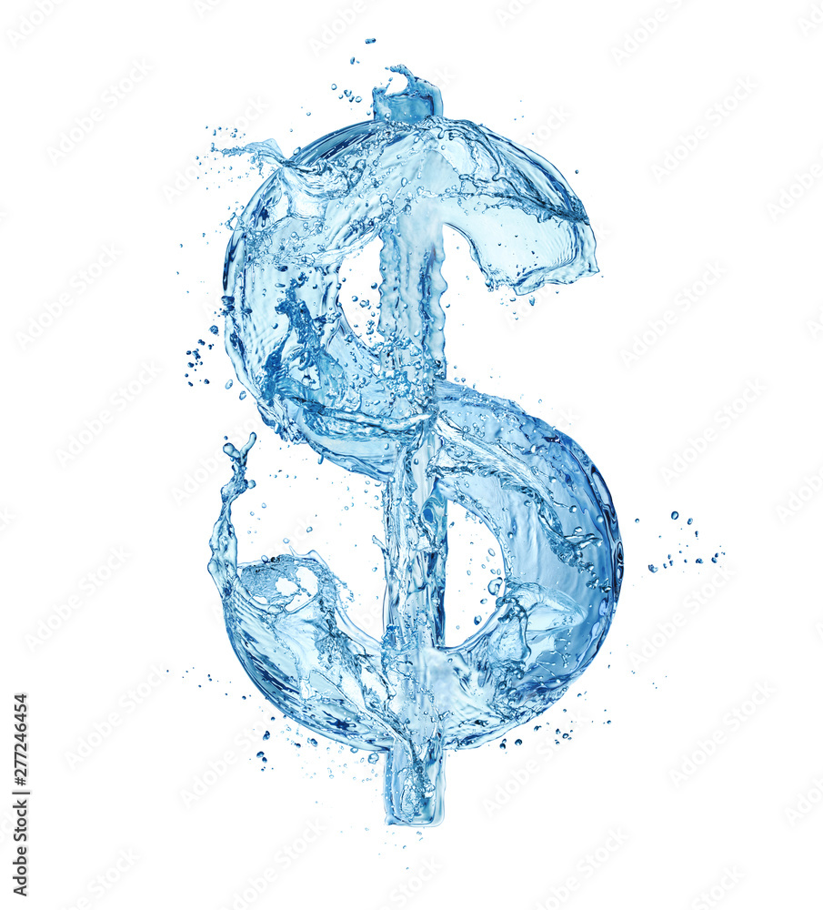 water splash in shape of US dollar sign isolated on white background ...