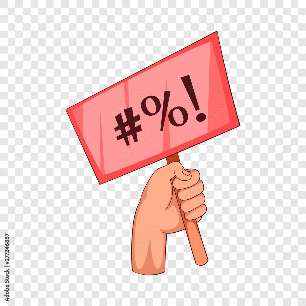 Hand holding protest placard icon. Cartoon illustration of hand holding ...