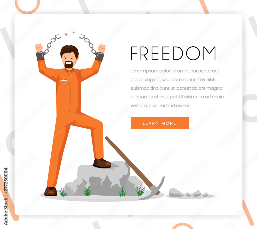 Freedom fighter vector landing page template. Liberated prisoner ...