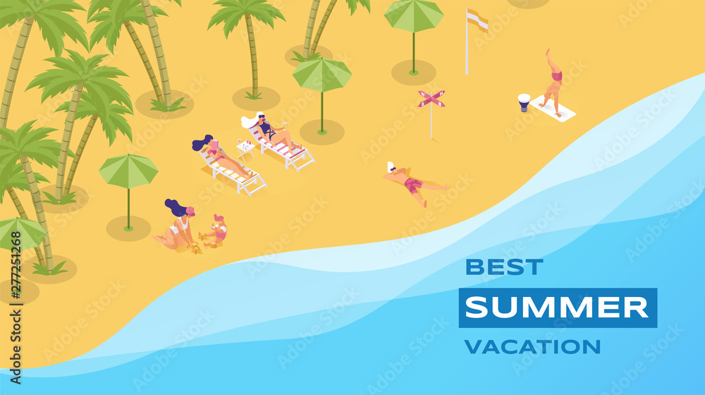 Best holiday resort isometric vector poster. Spending summer vacation ...